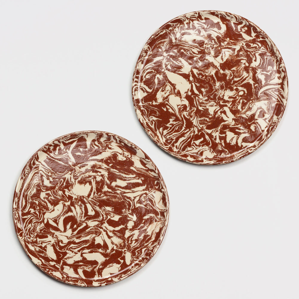 Set of 2 Terracotta & White Galaxy Dinner Plates